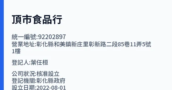 頂市食品行的照片-統編 92202897(彰化縣) 公司登記資料與營業項目詳細圖表
