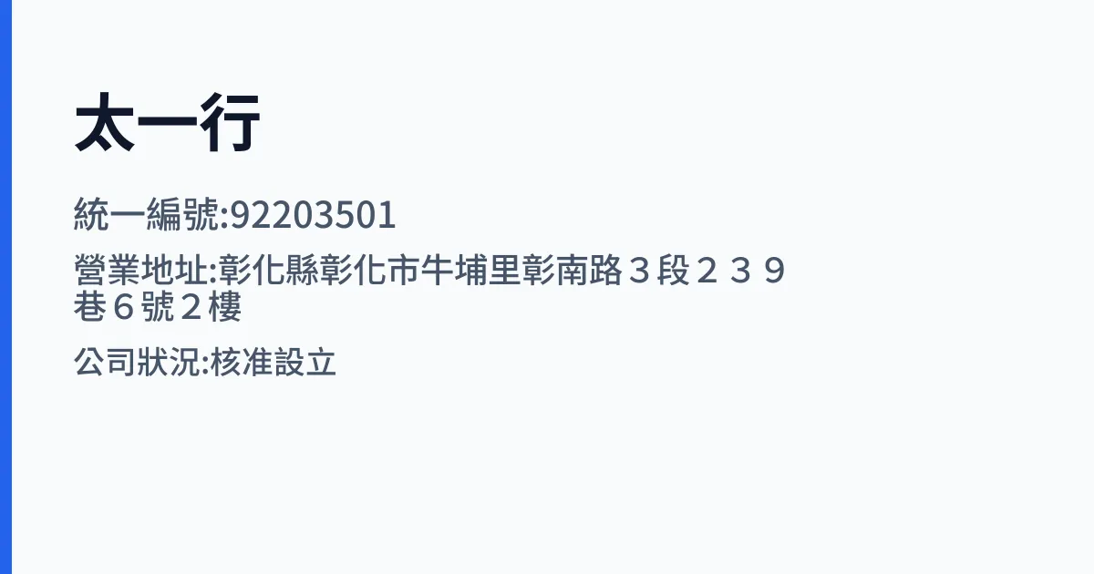 太一行 - 統編 92203501（彰化縣） 公司登記資料與營業項目詳細圖表