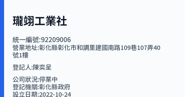 瓏翊工業社的照片-統編 92209006(彰化縣) 公司登記資料與營業項目詳細圖表