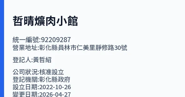 哲晴爌肉小館的照片-統編 92209287(彰化縣) 公司登記資料與營業項目詳細圖表