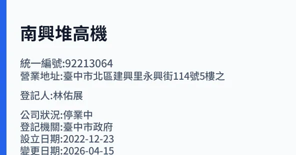 南興堆高機的照片-統編 92213064(彰化縣) 公司登記資料與營業項目詳細圖表