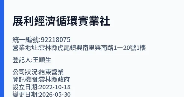 展利經濟循環實業社的照片-統編 92218075(雲林縣) 公司登記資料與營業項目詳細圖表