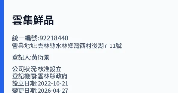 雲集鮮品的照片-統編 92218440(雲林縣) 公司登記資料與營業項目詳細圖表