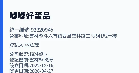 嘟嘟好蛋品的照片-統編 92220945(雲林縣) 公司登記資料與營業項目詳細圖表
