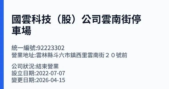 國雲科技（股）公司雲南街停車場的照片-統編 92223302(雲林縣) 公司登記資料與營業項目詳細圖表