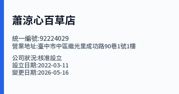 蕭涼心百草店的照片-統編 92224029(臺中市) 公司登記資料與營業項目詳細圖表