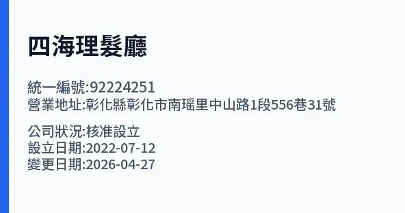 四海理髮廳的照片-統編 92224251(彰化縣) 公司登記資料與營業項目詳細圖表