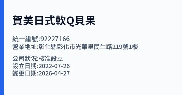 賀美日式軟Q貝果的照片-統編 92227166(彰化縣) 公司登記資料與營業項目詳細圖表