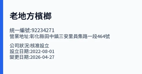 老地方檳榔的照片-統編 92234271(彰化縣) 公司登記資料與營業項目詳細圖表