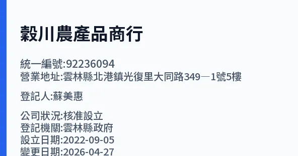 穀川農產品商行的照片-統編 92236094(雲林縣) 公司登記資料與營業項目詳細圖表