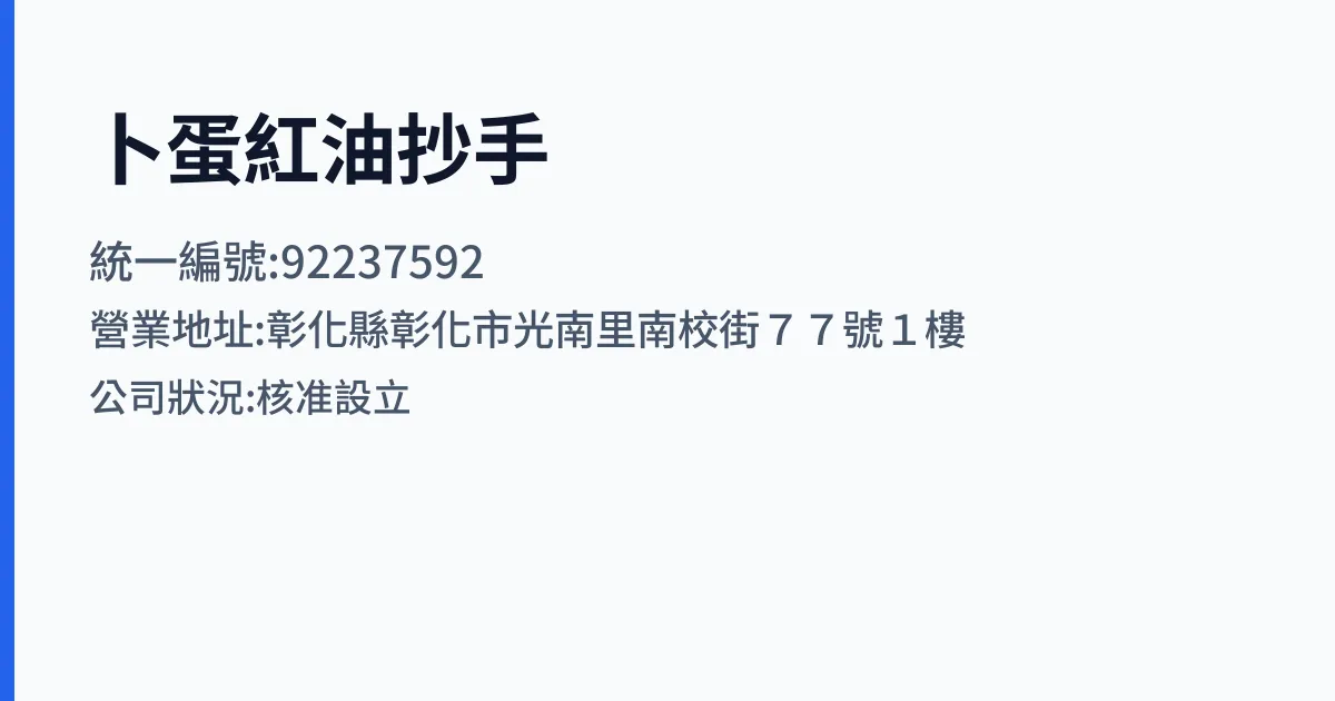 卜蛋紅油抄手 - 統編 92237592(彰化縣) 公司登記資料與營業項目詳細圖表