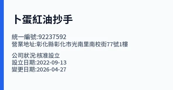 卜蛋紅油抄手的照片-統編 92237592(彰化縣) 公司登記資料與營業項目詳細圖表
