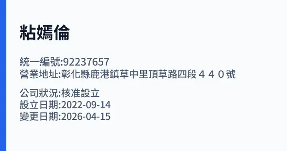 粘嫣倫的照片-統編 92237657(彰化縣) 公司登記資料與營業項目詳細圖表