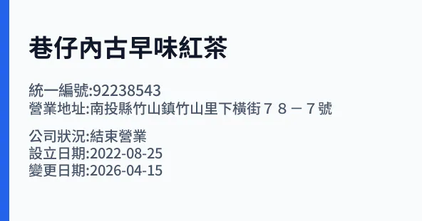 巷仔內古早味紅茶的照片-統編 92238543(南投縣) 公司登記資料與營業項目詳細圖表