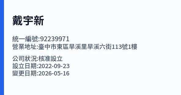 戴宇新的照片-統編 92239971(臺中市) 公司登記資料與營業項目詳細圖表