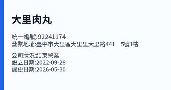大里肉丸的照片-統編 92241174(臺中市) 公司登記資料與營業項目詳細圖表
