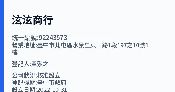 泫泫商行的照片-統編 92243573(臺中市) 公司登記資料與營業項目詳細圖表