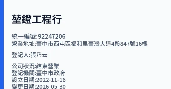 堃鐙工程行的照片-統編 92247206(臺中市) 公司登記資料與營業項目詳細圖表