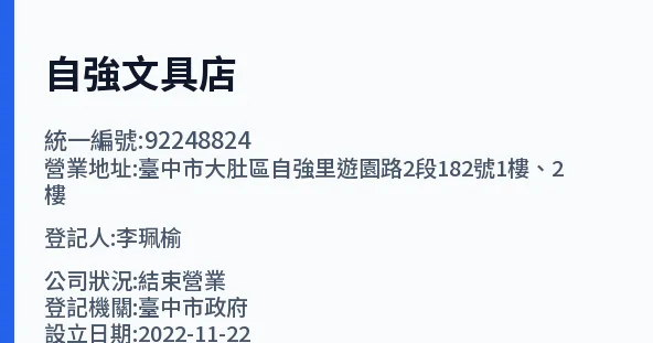 自強文具店的照片-統編 92248824(臺中市) 公司登記資料與營業項目詳細圖表
