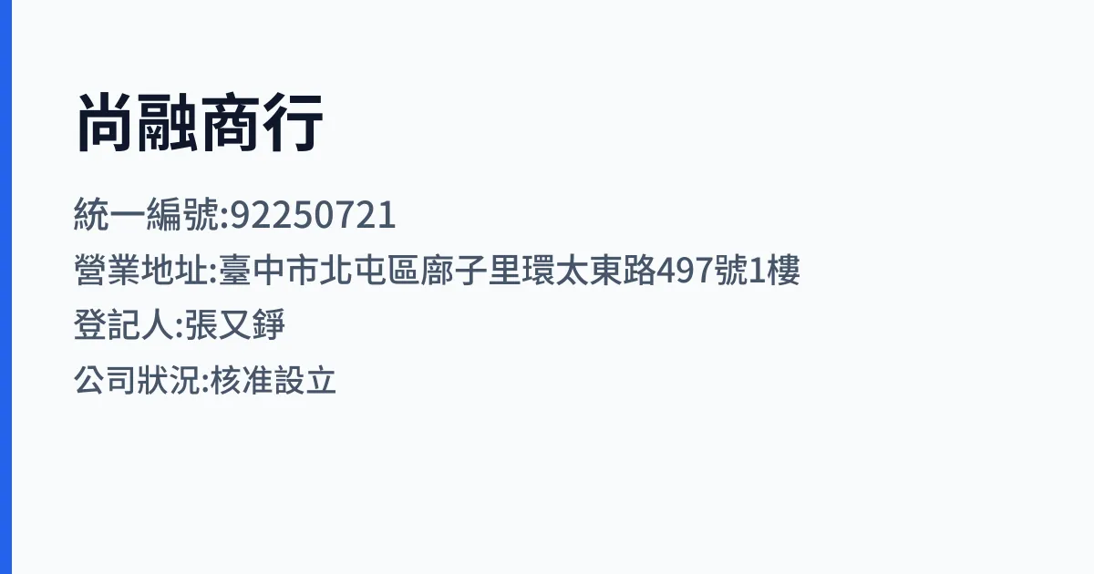 尚融商行 - 統編 92250721(臺中市) 公司登記資料與營業項目詳細圖表