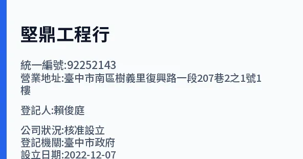 堅鼎工程行的照片-統編 92252143(臺中市) 公司登記資料與營業項目詳細圖表