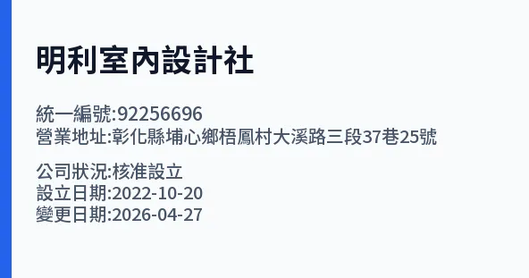 明利室內設計社的照片-統編 92256696(彰化縣) 公司登記資料與營業項目詳細圖表