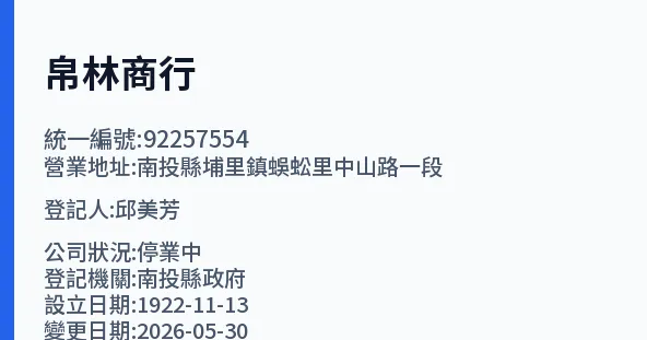 帛林商行的照片-統編 92257554(南投縣) 公司登記資料與營業項目詳細圖表