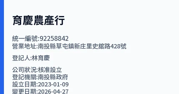 育慶農產行的照片-統編 92258842(南投縣) 公司登記資料與營業項目詳細圖表