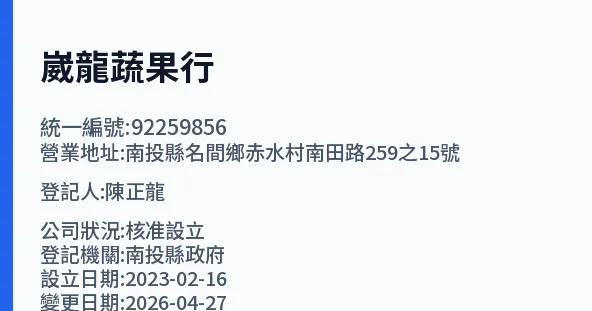 崴龍蔬果行的照片-統編 92259856(南投縣) 公司登記資料與營業項目詳細圖表