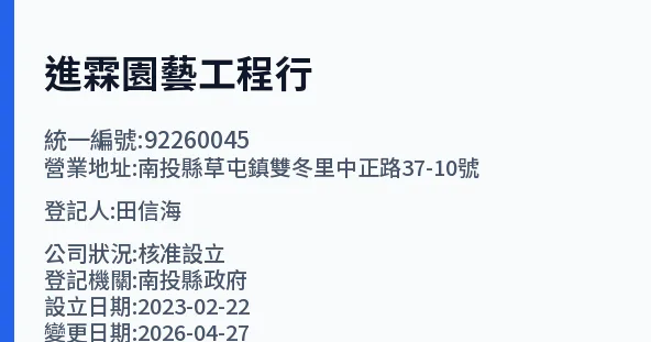 進霖園藝工程行的照片-統編 92260045(南投縣) 公司登記資料與營業項目詳細圖表