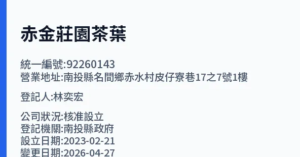 赤金莊園茶葉的照片-統編 92260143(南投縣) 公司登記資料與營業項目詳細圖表