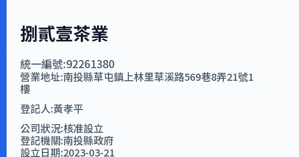 捌貳壹茶業的照片-統編 92261380(南投縣) 公司登記資料與營業項目詳細圖表