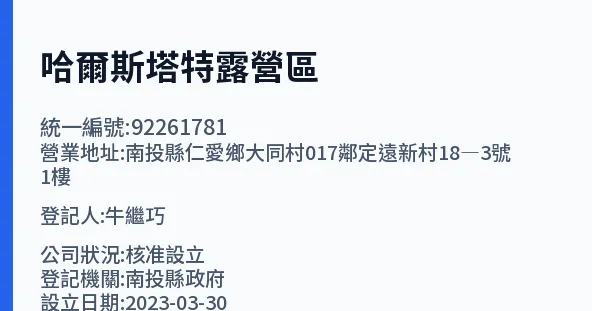 哈爾斯塔特露營區的照片-統編 92261781(南投縣) 公司登記資料與營業項目詳細圖表