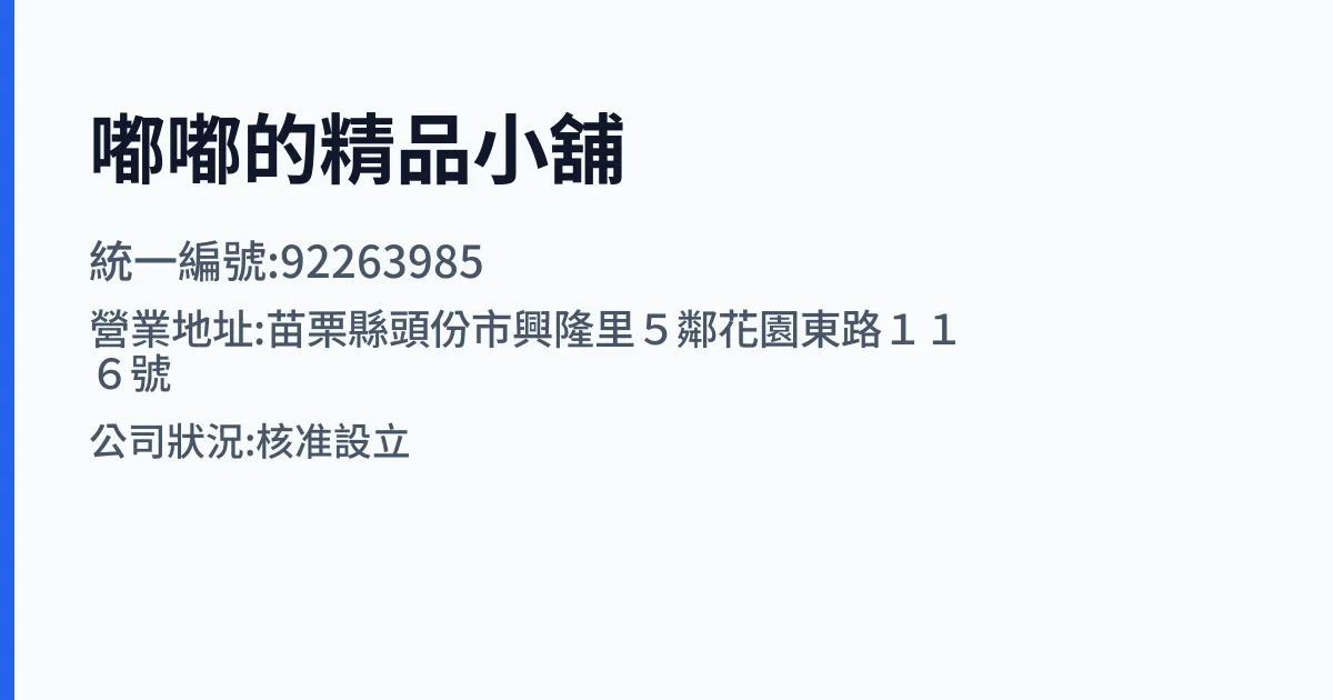 嘟嘟的精品小舖 - 統編 92263985(苗栗縣) 公司登記資料與營業項目詳細圖表