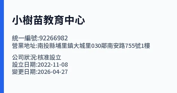 小樹苗教育中心的照片-統編 92266982(南投縣) 公司登記資料與營業項目詳細圖表