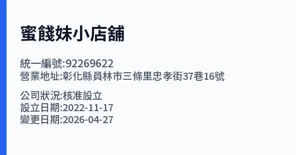 蜜餞妹小店舖的照片-統編 92269622(彰化縣) 公司登記資料與營業項目詳細圖表