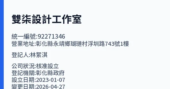 雙柒設計工作室的照片-統編 92271346(彰化縣) 公司登記資料與營業項目詳細圖表