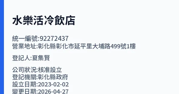 水樂活冷飲店的照片-統編 92272437(彰化縣) 公司登記資料與營業項目詳細圖表