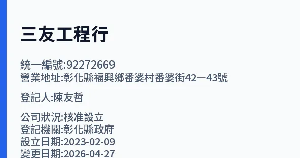 三友工程行的照片-統編 92272669(彰化縣) 公司登記資料與營業項目詳細圖表