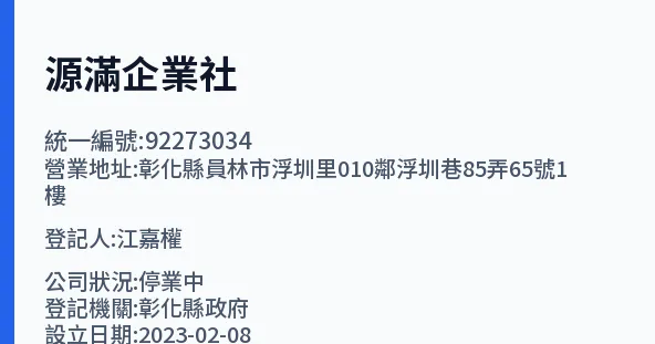 源滿企業社的照片-統編 92273034(彰化縣) 公司登記資料與營業項目詳細圖表