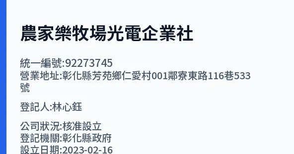 農家樂牧場光電企業社的照片-統編 92273745(彰化縣) 公司登記資料與營業項目詳細圖表