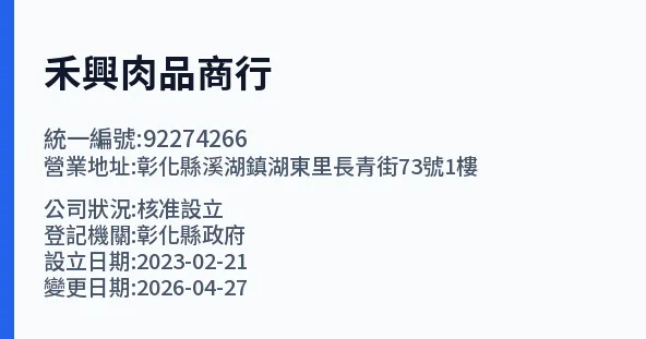 禾興肉品商行的照片-統編 92274266(彰化縣) 公司登記資料與營業項目詳細圖表