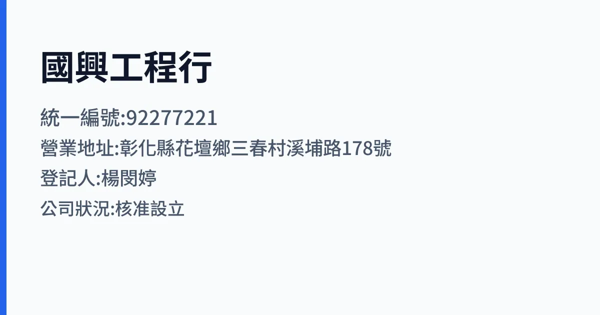 國興工程行 - 統編 92277221(彰化縣) 公司登記資料與營業項目詳細圖表