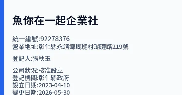 魚你在一起企業社的照片-統編 92278376(彰化縣) 公司登記資料與營業項目詳細圖表