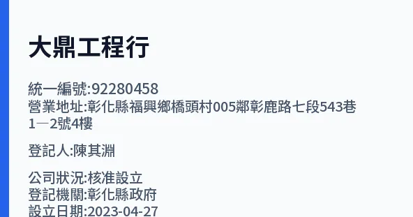 大鼎工程行的照片-統編 92280458(彰化縣) 公司登記資料與營業項目詳細圖表