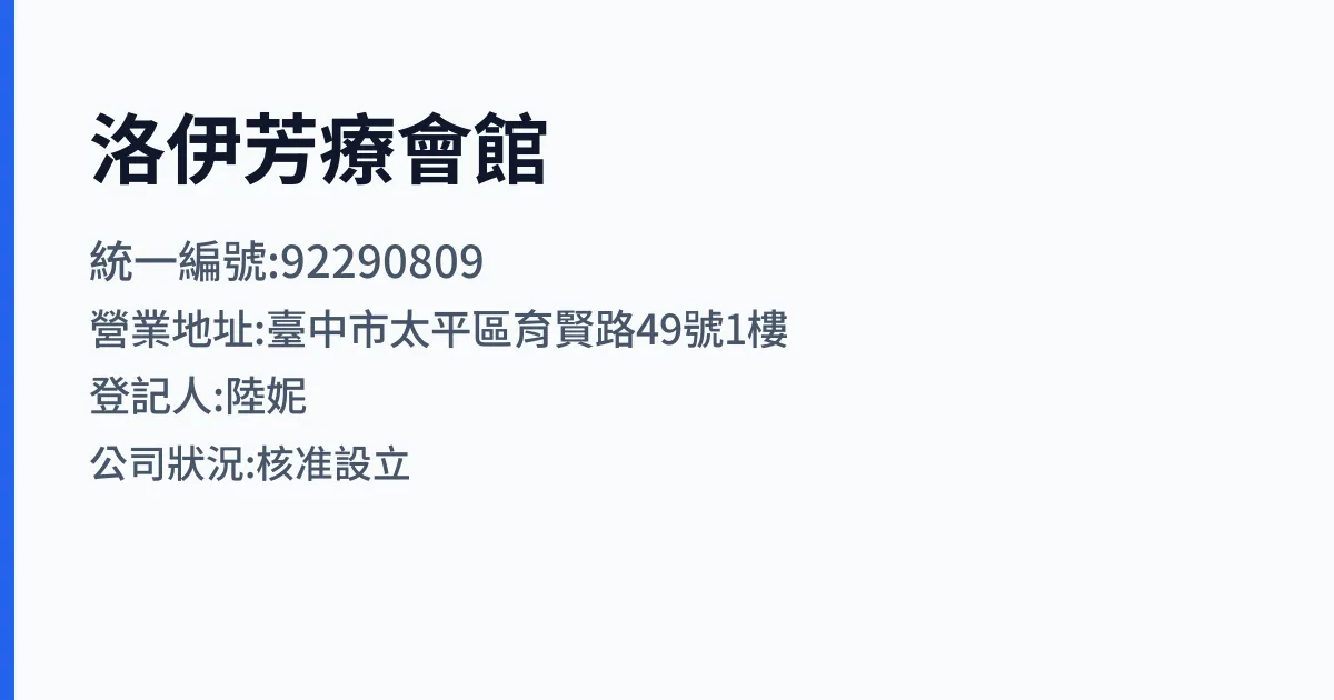 洛伊芳療會館 - 統編 92290809(臺中市) 公司登記資料與營業項目詳細圖表