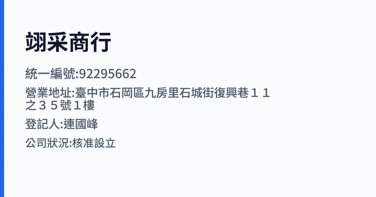 翊采商行 - 統編 92295662(臺中市) 公司登記資料與營業項目詳細圖表