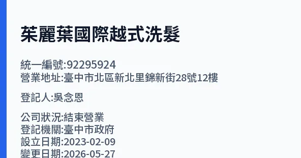 茱麗葉國際越式洗髮的照片-統編 92295924(臺中市) 公司登記資料與營業項目詳細圖表