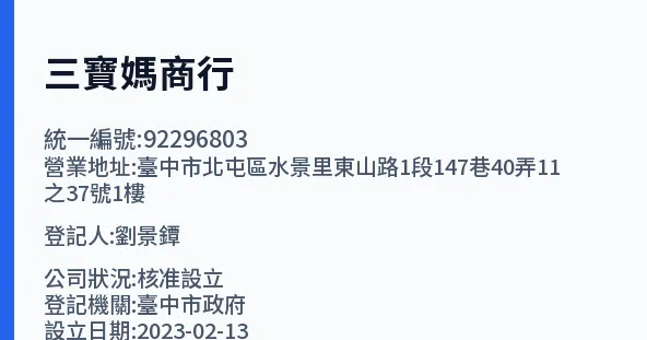 三寶媽商行的照片-統編 92296803(臺中市) 公司登記資料與營業項目詳細圖表