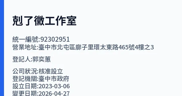 剋了黴工作室的照片-統編 92302951(臺中市) 公司登記資料與營業項目詳細圖表
